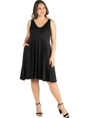 24SEVEN COMFORT APPAREL Sleeveless Fit And Flare Midi Pocket Dress - Black