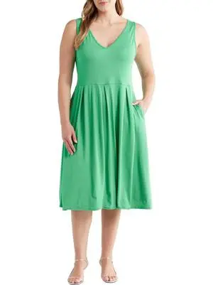 24SEVEN COMFORT APPAREL Sleeveless V-neck Jersey Dress - Green