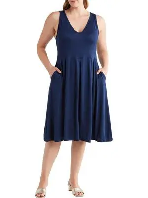 24SEVEN COMFORT APPAREL Sleeveless V-neck Jersey Dress - Navy