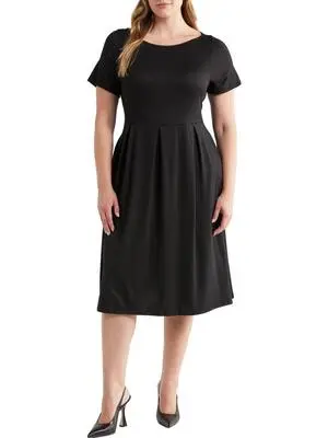 24SEVEN COMFORT APPAREL A-line Midi Dress With Short Sleeves - Black