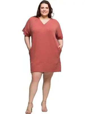 24SEVEN COMFORT APPAREL V-neck Mini T-shirt Dress - Brick