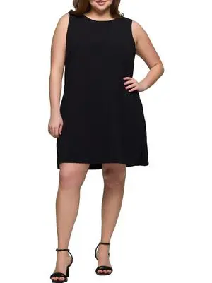 24SEVEN COMFORT APPAREL Sleeveless Jewel Neck Shift Dress - Black