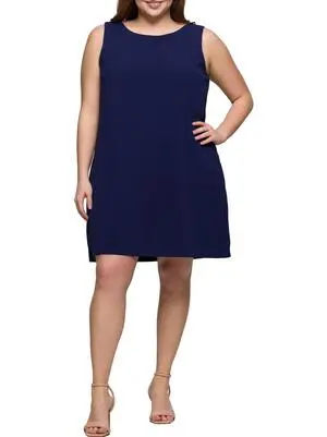 24SEVEN COMFORT APPAREL Sleeveless Jewel Neck Shift Dress - Navy