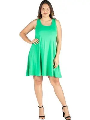 24SEVEN COMFORT APPAREL Fit N Flare Tank Mini Dress - Green