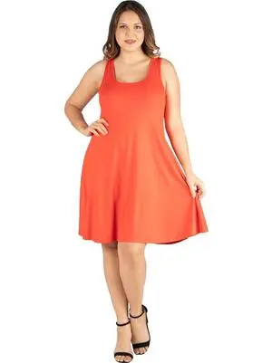 24SEVEN COMFORT APPAREL Fit N Flare Tank Mini Dress - Orange