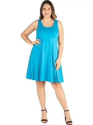 24SEVEN COMFORT APPAREL Fit N Flare Tank Mini Dress - Turquoise