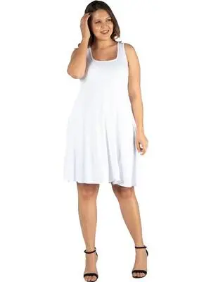 24SEVEN COMFORT APPAREL Fit N Flare Tank Mini Dress - White