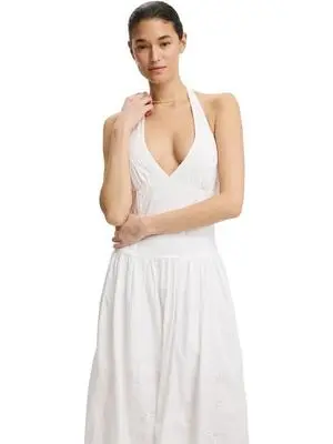 COTTON ON Kaity Halter Midi Dress - White Broderie