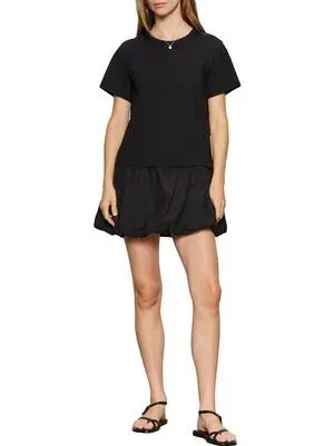 Sanctuary Mixed Media Bubble Hem Mini Dress - Black