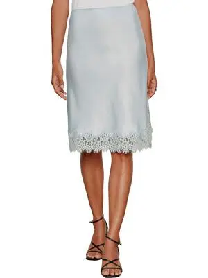 Sanctuary Satin Slip Skirt With Lace Trim - Blue Aura