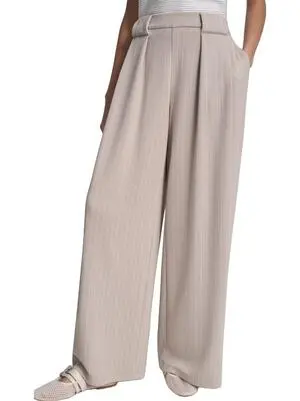 Dkny Pinstriped Pleat Front Wide Leg Pants - Pebble Pinstripe