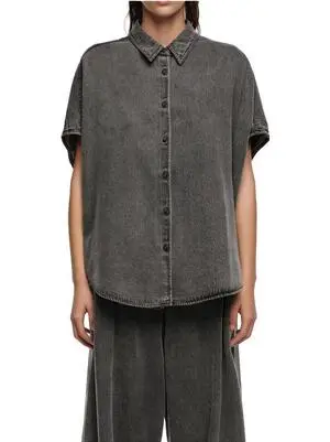 Bimba Y Lola Washed Denim Cape Shirt - Washed Denim Black