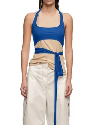 Bimba Y Lola Fitted Top With Wrap-around Overlay - Sand