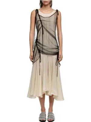 Bimba Y Lola A-line Midi Dress With Mesh Overlay - Black