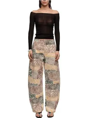 Bimba Y Lola Barrel-cut Trousers - Lace Print Ivory