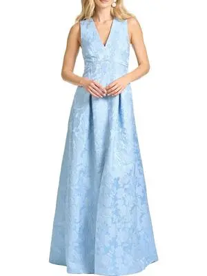 Sachin & Babi Brooklynne Floral Cloqué Gown - Ice Blue