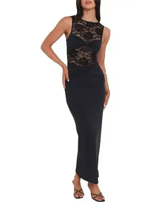 PETAL & PUP Tinashe Lace Body-con Midi Dress - Black