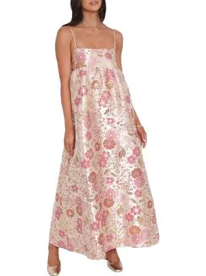 PETAL & PUP Yasmine Empire Floral Brocade Gown - Pink Floral