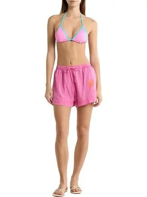 Rip Curl Embroidered Yarn Dyed Striped Shorts - Super Pink