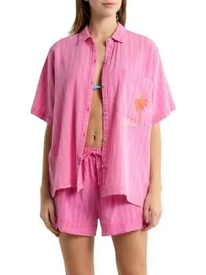 Rip Curl Hotel Malibu Embroidered Stripe Shirt - Super Pink