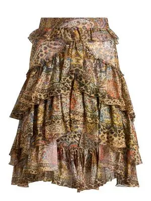 Etro Paisley-print Ruffled Skirt - Neutrals