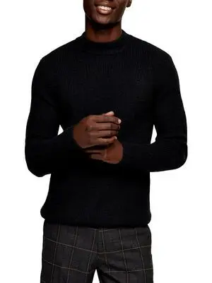 Topman Ribbed Mock Neck Sweater - Black