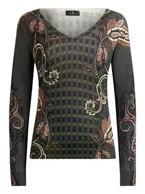 Etro Floral Paisley V-neck Top - Black