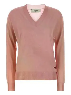 Fendi V-neck Stretch Sweater - Pink