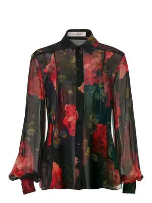 Carolina Herrera Rose-print Chiffon Shirt - Black