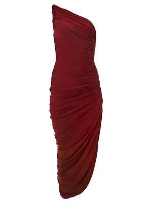 Carolina Herrera Asymmetric Ruched Midi Dress - Red