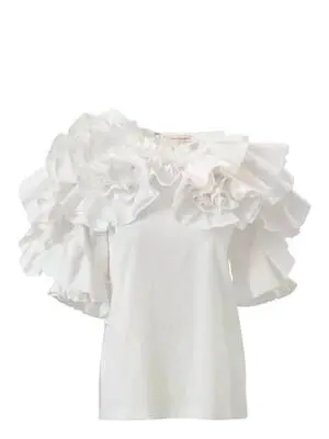 Carolina Herrera Floral Ruffled Top - White