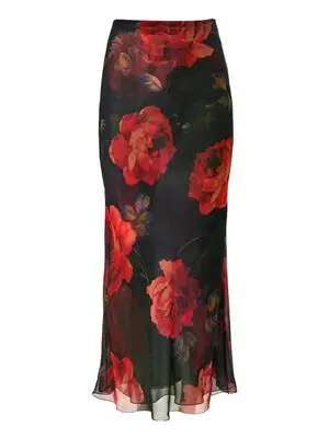 Carolina Herrera Rose-print Chiffon Midi Slip Skirt - Black