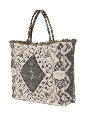 Vismaya Geometric Pattern Tote Bag - Ivory