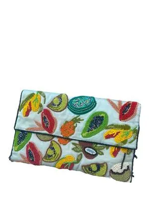 Vismaya Embroidered Envelope Clutch - Green