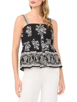 CECE DUPRAZ Printed Ruffle Hem Sleeveless Top - Rich Black