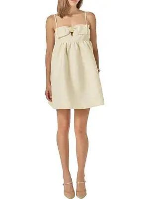 Endless Rose Rhinestone Bow Babydoll Mini Dress - Cream