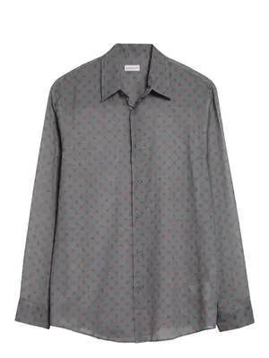 Dries Van Noten Caper Print Cotton Poplin Button-up Shirt - Steel