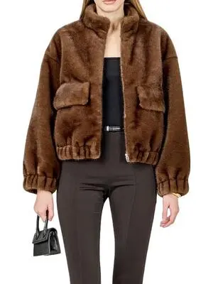 ENDLESS ROSE Faux Fur Bomber Jacket