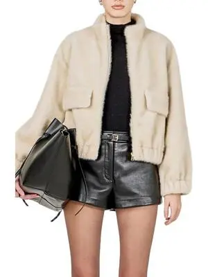 Endless Rose Faux Fur Bomber Jacket - Cream