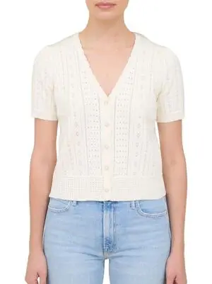 ZOE AND CLAIRE Open Stitch Short Sleeve Cardigan - Cream