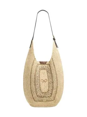 ANYA HINDMARCH Bow Woven Raffia Hobo Bag - Natural