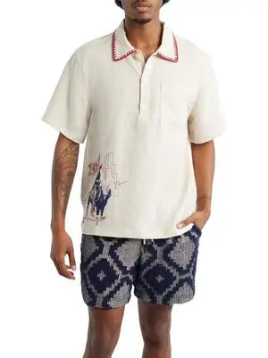 Oas Bronc Girona Short Sleeve Linen Button-up Shirt - Beige