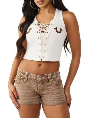 True Religion Appliqué Lace-up Tank - Winter White