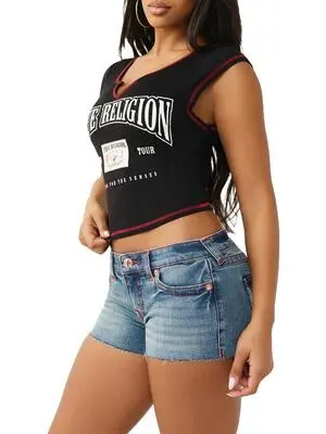 True Religion Graphic T-Shirt With Notch Neck Jet Black