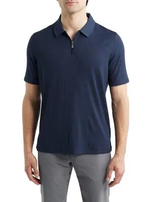 Johnston & Murphy Finn Rib Zip Polo - Navy