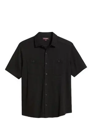 Johnston & Murphy Riley Knit Short Sleeve Button-up Shirt - Black