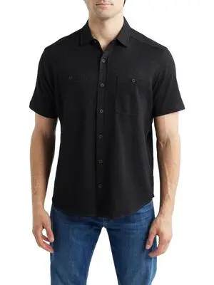 Johnston & Murphy Riley Knit Short Sleeve Button-up Shirt - Black