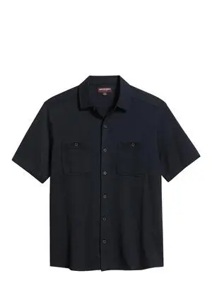 Johnston & Murphy Riley Knit Short Sleeve Button-up Shirt - Navy