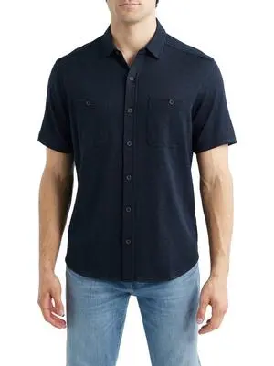 Johnston & Murphy Riley Knit Short Sleeve Button-up Shirt - Navy