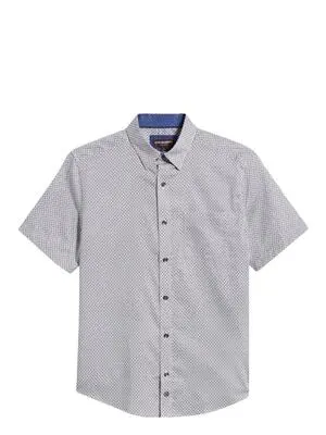 Johnston & Murphy Logan Print Short Sleeve Button-up Shirt - Gray Diamond Grid